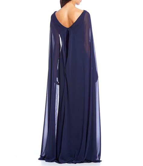 Betsy And Adam Boat Neck Chiffon Stretch Cape Gown Dillards Cape Gown