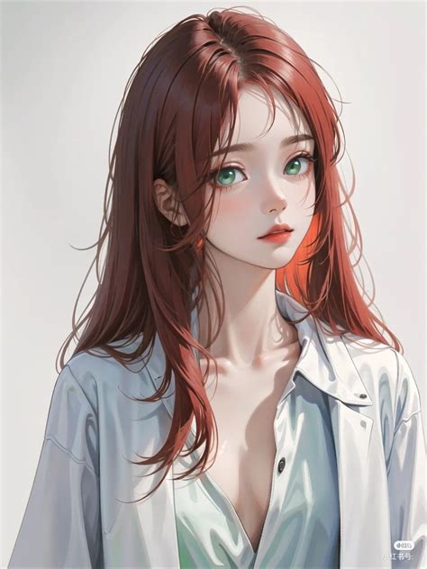 Digital Art Anime Digital Art Girl Red Hair Green Eyes Female Cool