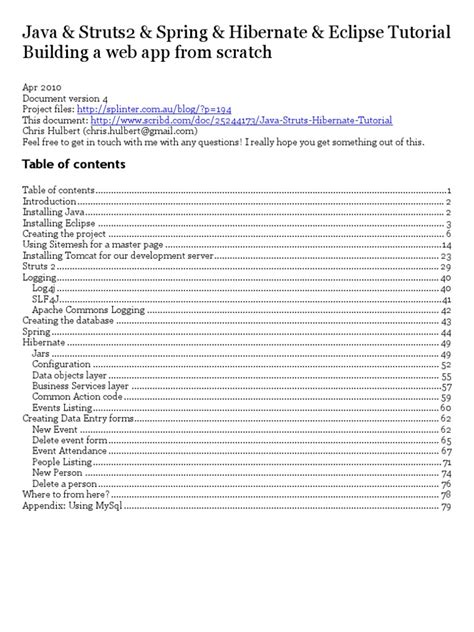 struts spring hibernate tutorial pdf java server pages web