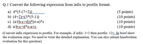 solved q 1 convert the following expression from infix to