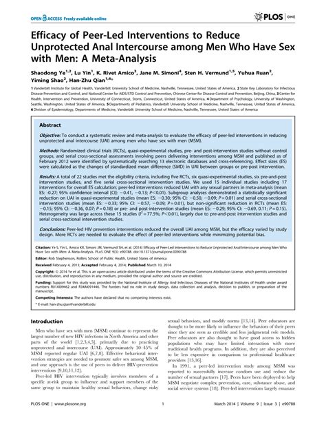 Pdf Efficacy Of Peer Led Interventions To Reduce Unprotected Anal