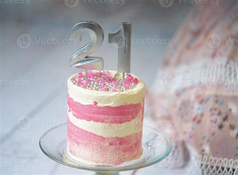 21st Birthday Cake Pink And Silver Cake With Some Sprinkles And 21st