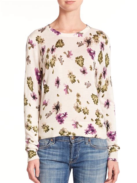 Equipment Sloane Silk And Cashmere Floral Print Sweater In Ivory White