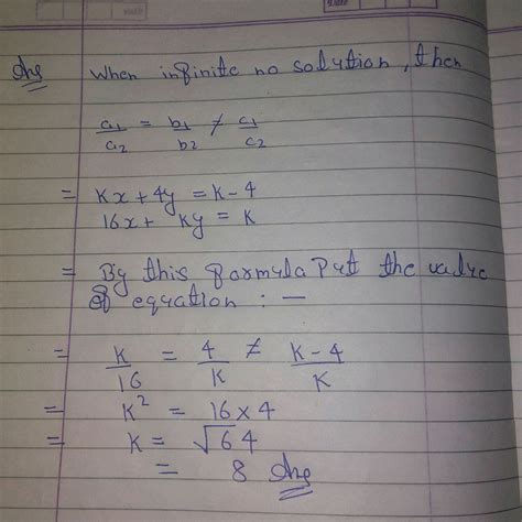 for what value of k will the following pair of linear equation have