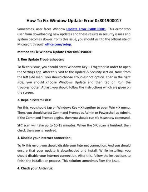 Ppt How To Fix Window Update Error 0x80190001 Powerpoint