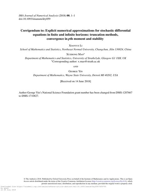 Pdf Corrigendum To Explicit Numerical Approximations For Stochastic