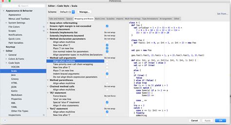 how to specify indentations on multiline parameter lists in intellij