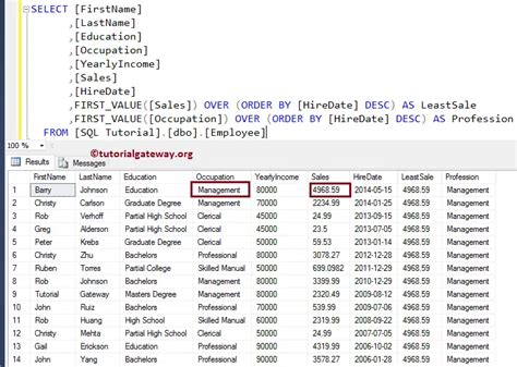 sql first value