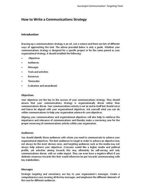 How To Write A Communications Strategy Objectives Pdf