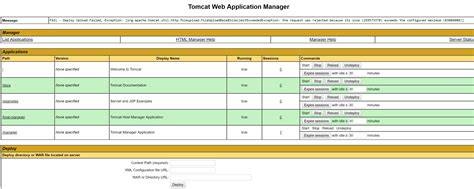 java deploy large war file in tom cat web application manager stack