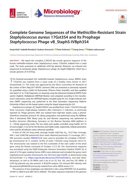 Pdf Complete Genome Sequences Of The Methicillin Resistant Strain