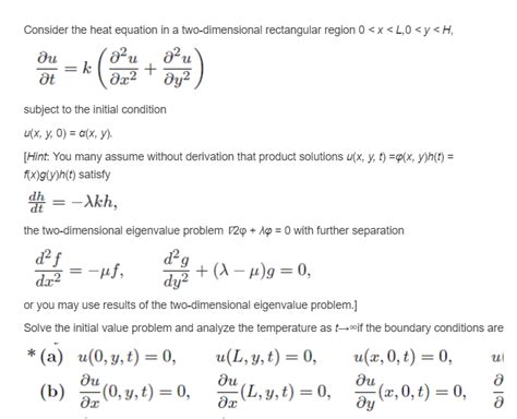 Solved Consider The Heat Equation In A Two Dimensional