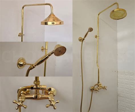 Unlacquered Brass Exposed Shower Head With Handheld Unpolished Solid