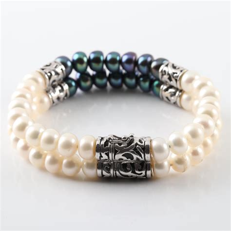 Sterling Silver Honora Double Strand Freshwater Pearl Bracelet Ebth