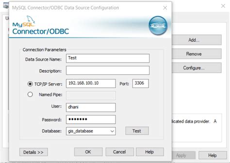 how to create a new odbc connection on windows 10 gis