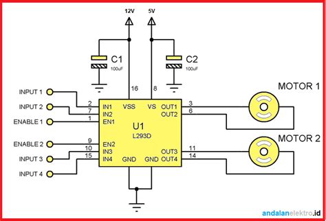 skema rangkaian ic l293d untuk driver motor dc andalan elektro