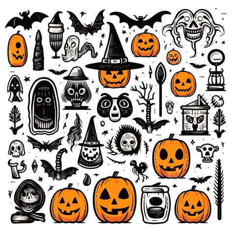 Happy Halloween Big Set Of Horror Hand Drawn Doodle Collection