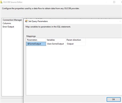 sql ssis oledb source output parameter datatype stack overflow