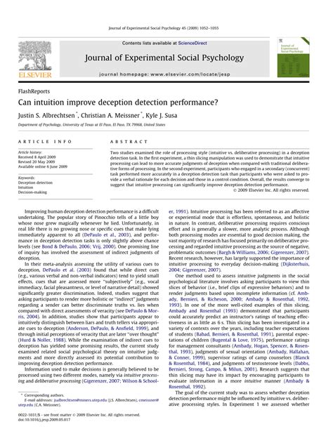 Pdf Can Intuition Improve Deception Detection Performance