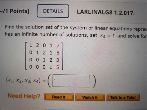 Solved Find The Solution Set Of The System Of Linear