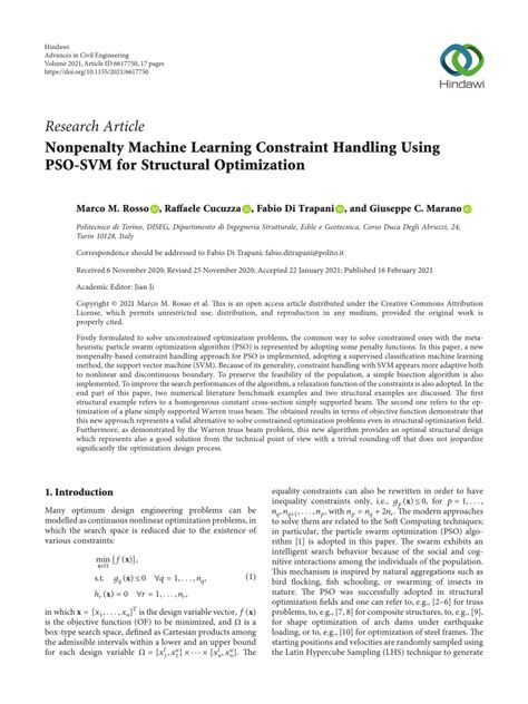 Pdf Nonpenalty Machine Learning Constraint Handling Using Pso Svm For