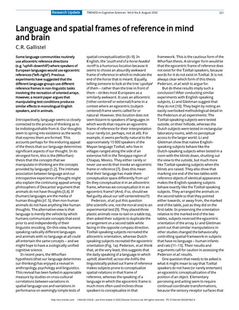Pdf Language And Spatial Frames Of Reference In Mind And Brain