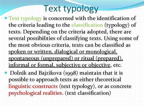 typology of texts and their genres in different