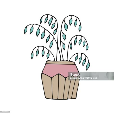 Tangan Lucu Ditarik Elemen Pot Bunga Doodle Vektor Ilustrasi Tanaman