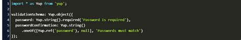 yup password validation code example