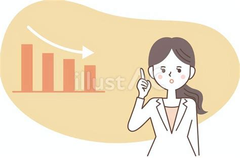 白衣の女性と下降するグラフイラスト No 24204141／無料イラスト フリー素材なら「イラストac」