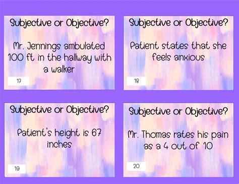 Subjective Vs Objective Data In Healthcare Task Cards Nursing Health
