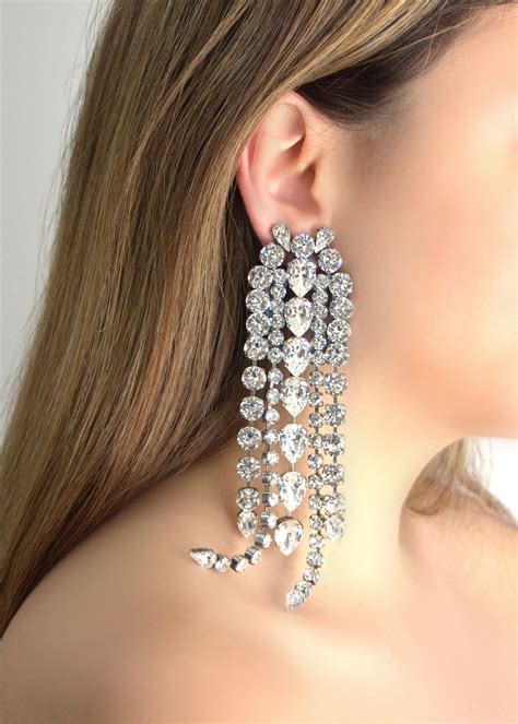 Statement Bridal Earrings Statement Crystal Bridal Long Earrings