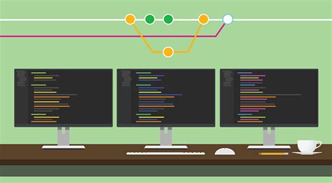 git code repository concept illustration with 3 monitor code program