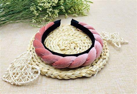 Pink Velvet Padded Braided Headbandbraided Velvet Flock Deep Etsy
