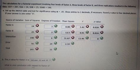 Solved The Calculations For A Factorial Experiment Involving