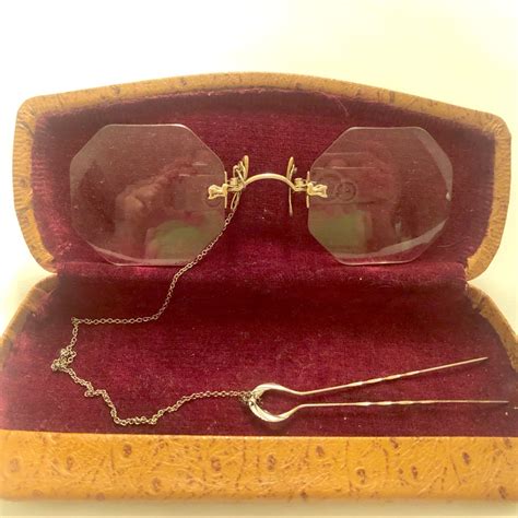 14k Rimless Octagon Pince Nez Glasses With Case Gem