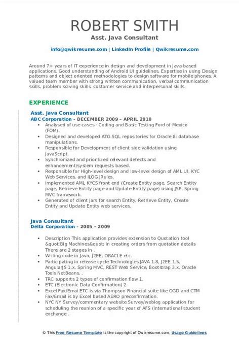 java consultant resume samples qwikresume