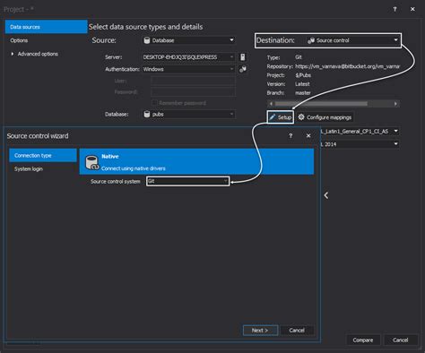 how to commit and or update sql server database static data to a source