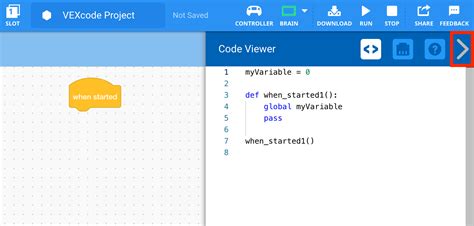 using the code viewer for python in vexcode v5 vex library