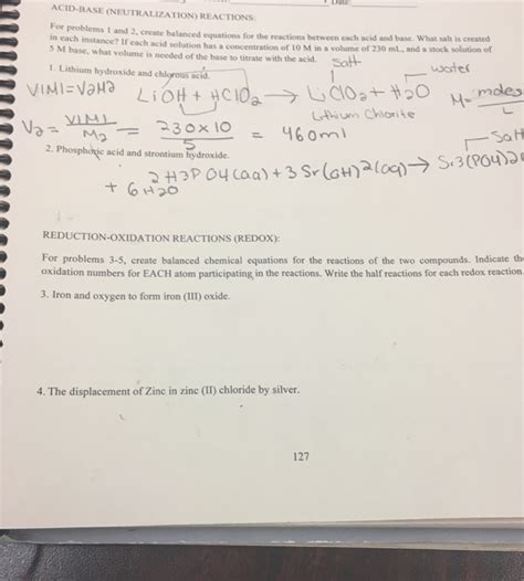 Solved Create Balanced Equations For The Reactions Between