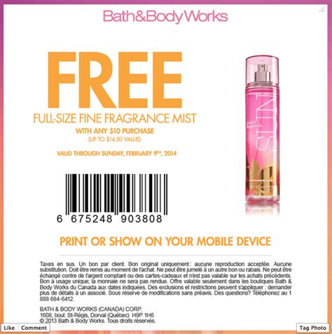 Bath And Body Works Canada Coupons Free Fine Fragrance Mist With 10