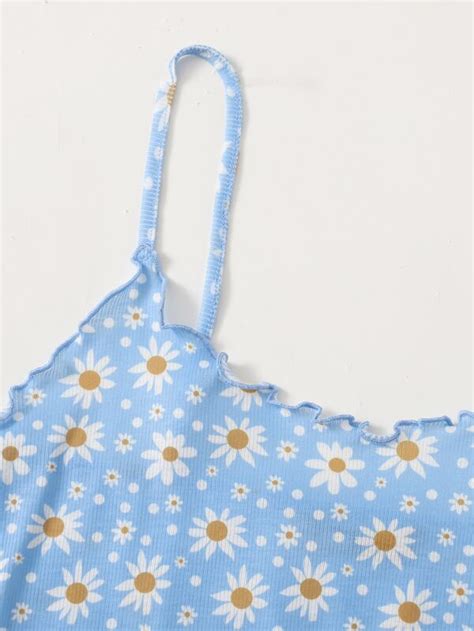 Shein Qutie Cottagecore Lettuce Edge Daisy Floral Crop Cami Top Shein Usa