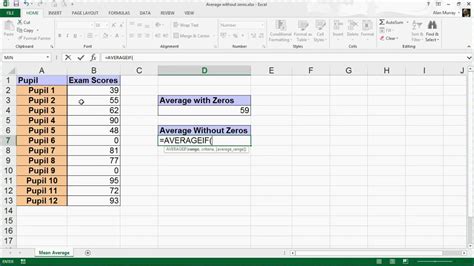 calculate average excluding zero excel averageif