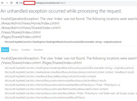 c asp core error development mode only in area