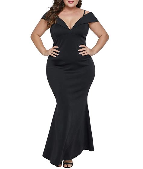 Lalagen Womens Plus Size Off Shoulder V Neck Long Evening Party Maxi Dress