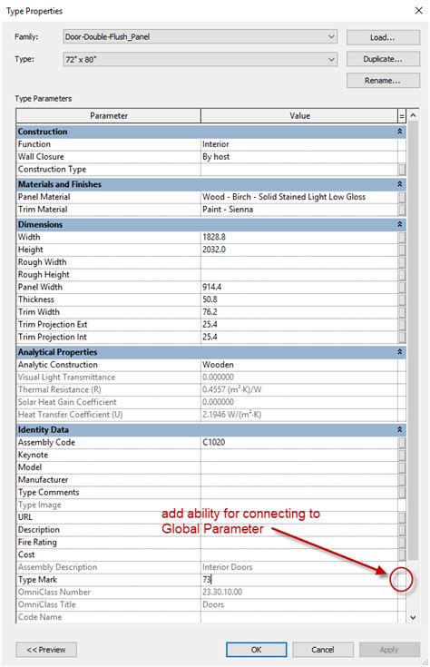 global parameters for type marks and material parameters autodesk