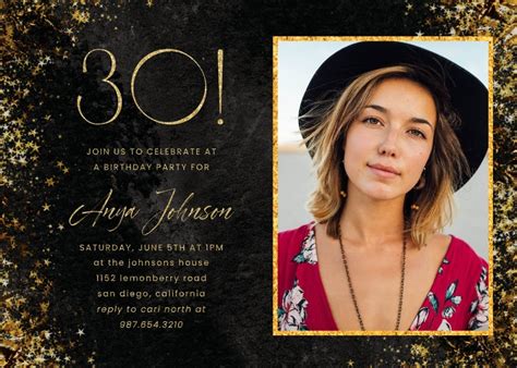 Black And Gold Birthday Invitation Template Free Greetings Island