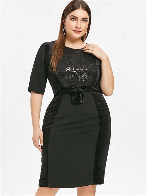 Wipalo Women Half Sleeve Sequin Plus Size 6xl Bodycon Dress Knee Length
