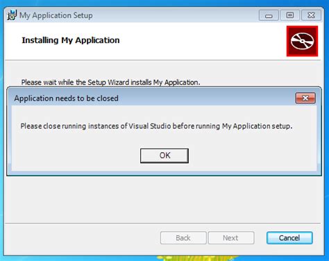 prompt user to close applications on install uninstall