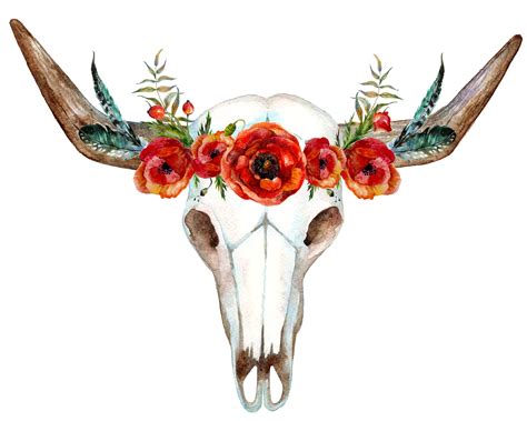 Cow Skull With Flowers Tattoo